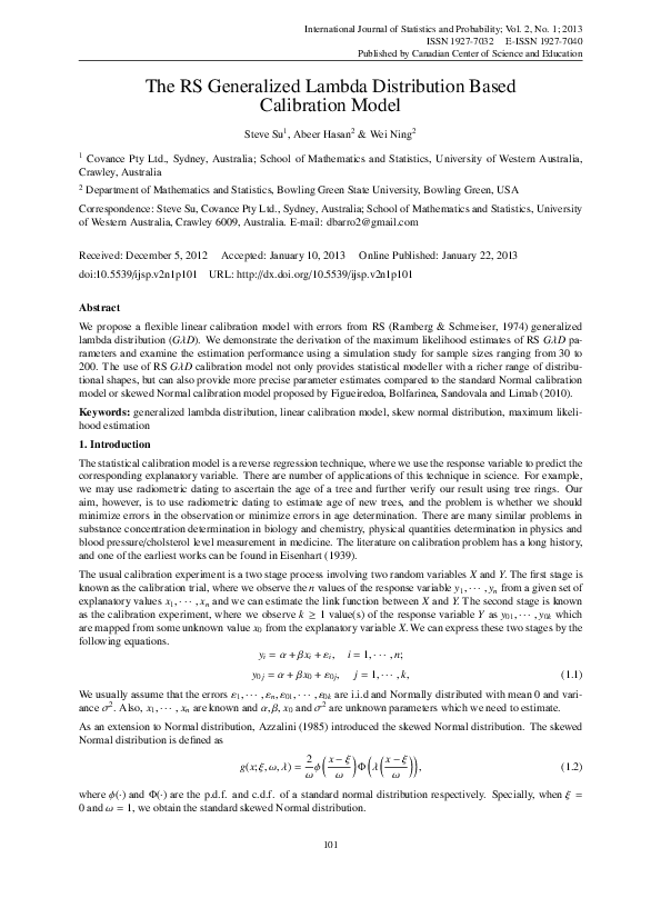 Pdf The Rs Generalized Lambda Distribution Based Calibration Model