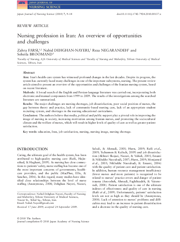 (PDF) Nursing profession in Iran: an overview of opportunities and ...