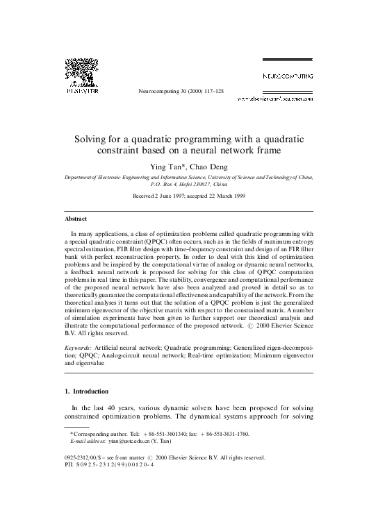 Pdf Solving For A Quadratic Programming With A Quadratic Constraint Based On A Neural Network