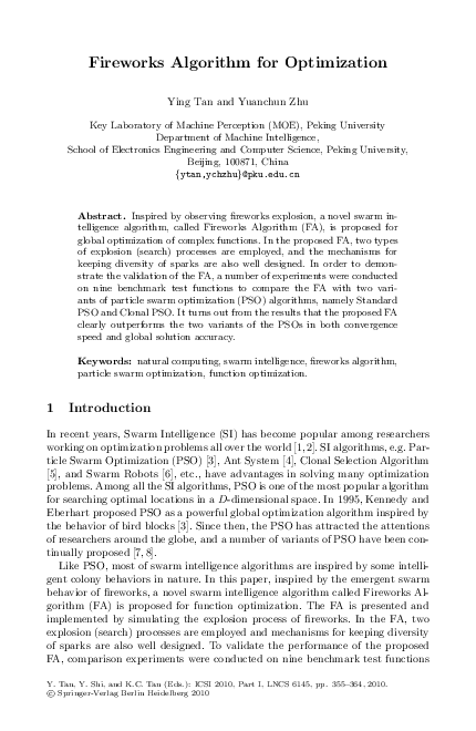 (PDF) Fireworks algorithm for optimization