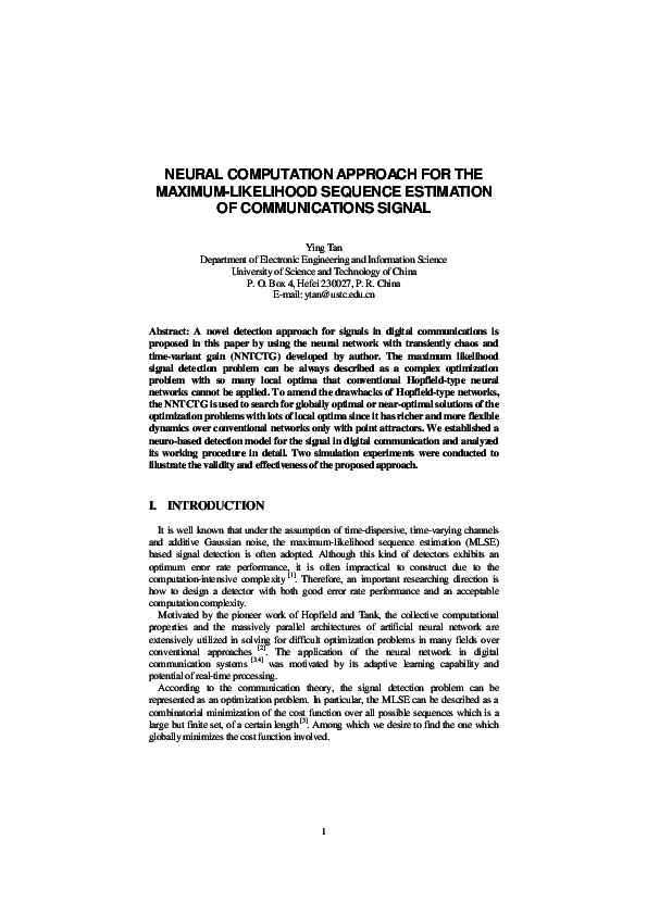 (PDF) Neural computation approach for the maximum-likelihood sequence ... (PDF) Neural computation approach for the maximum-likelihood sequence ...