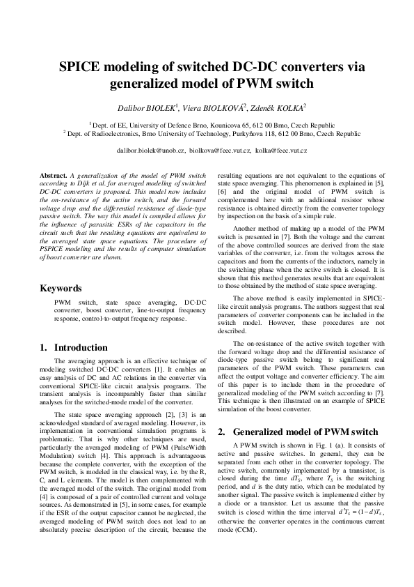 (PDF) SPICE modeling of switched DC-DC converters via generalized model ...