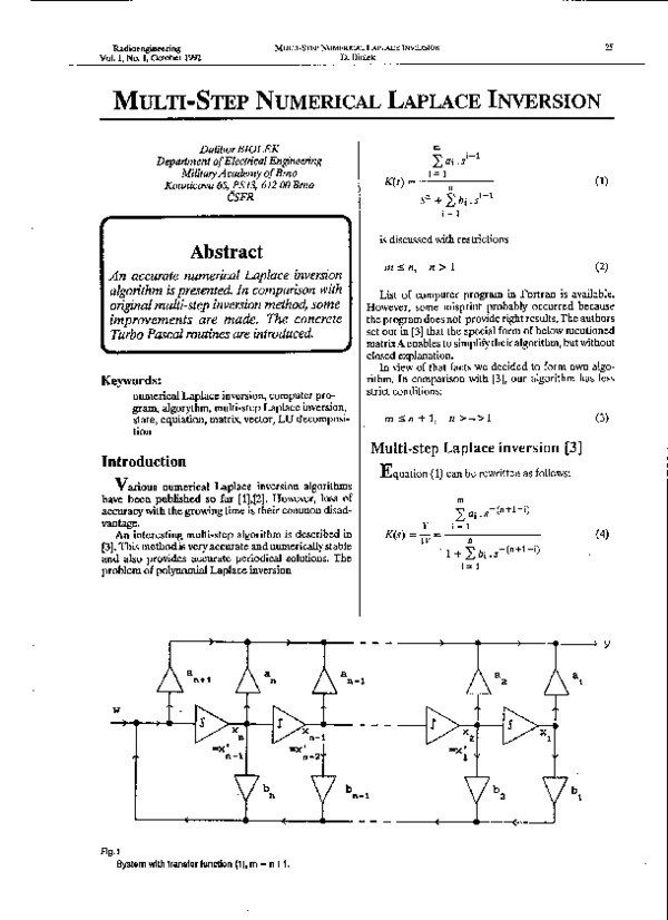 (PDF) Multi-Step Numerical Laplace Inversion