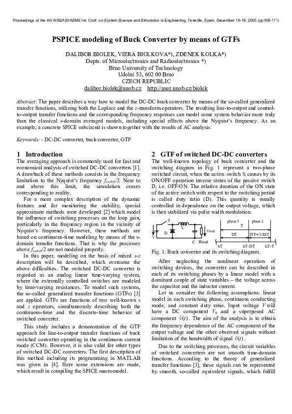 (PDF) PSPICE modeling of buck converter by means of GTFs.