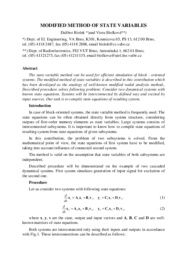 (PDF) Modified Method of State Variables
