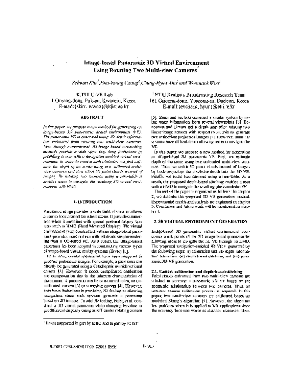 Pdf Image Based Panoramic 3d Virtual Environment Using Rotating Two Multiview Cameras 