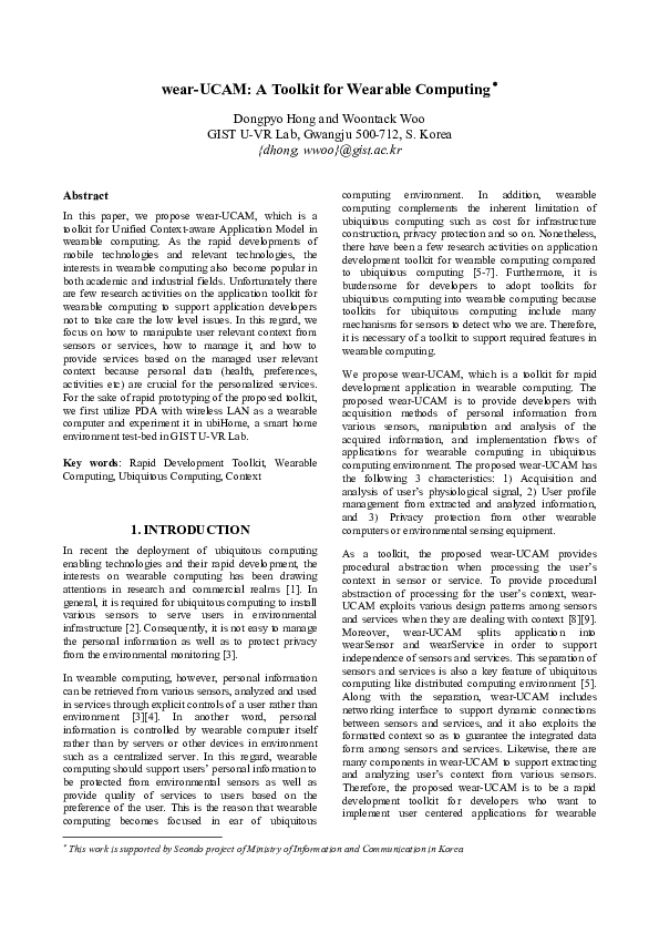 (PDF) wear-UCAM: A Toolkit for Wearable Computing