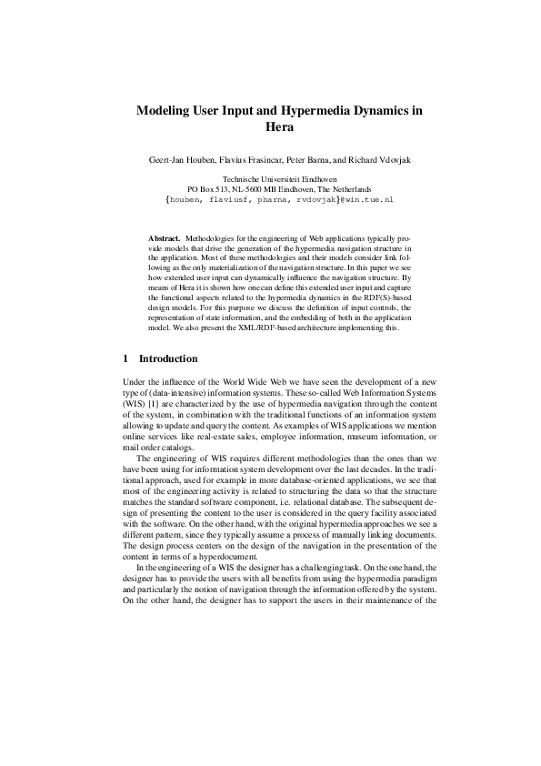 Pdf Modeling User Input And Hypermedia Dynamics In Hera