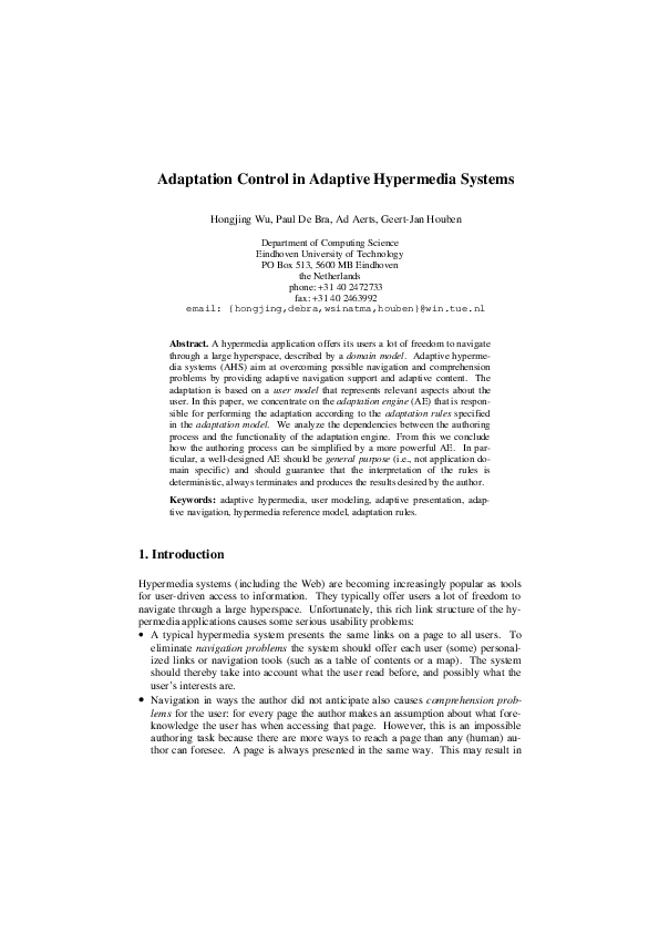 (PDF) Adaptation control in adaptive hypermedia systems