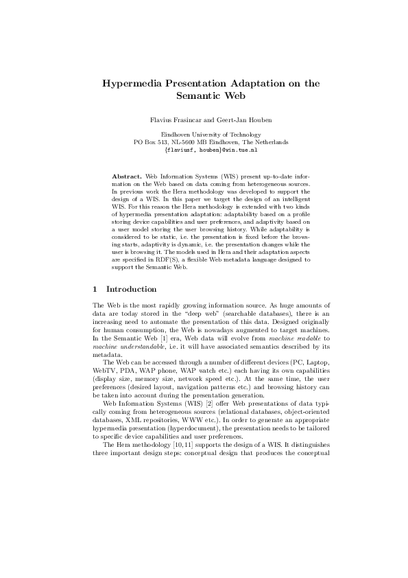 (PDF) Hypermedia presentation adaptation on the semantic web