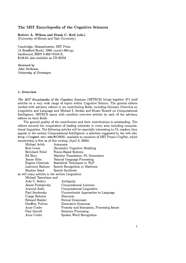 (PDF) The MIT Encyclopedia of the Cognitive Sciences Robert A. Wilson ...
