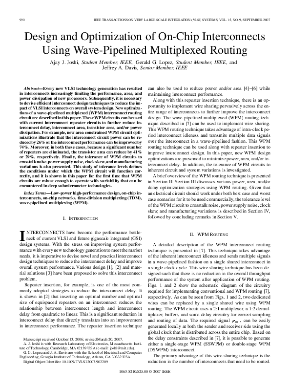 (PDF) Design and optimization of on-chip interconnects using wave-pipelined multiplexed routing