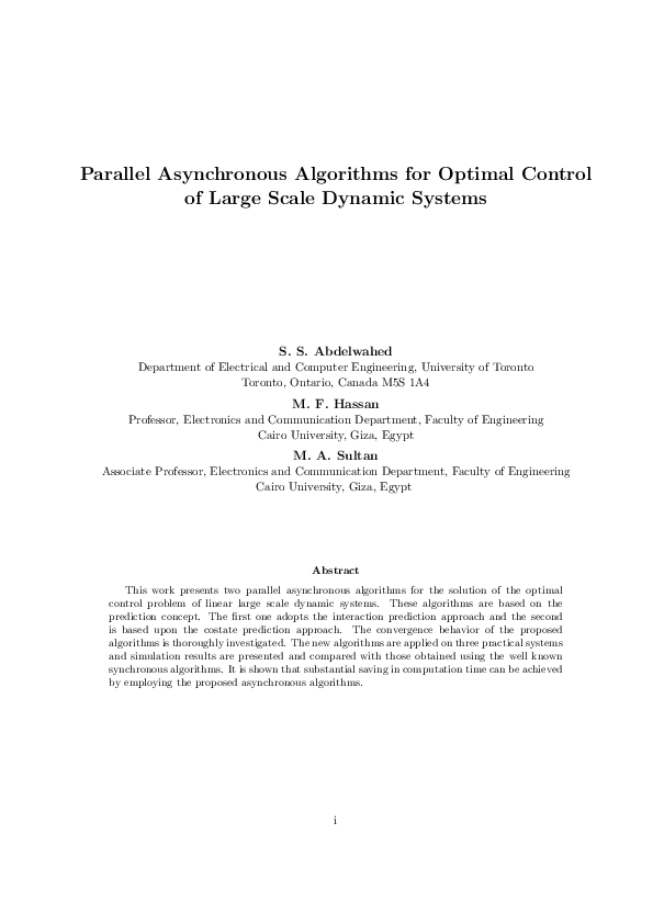 (PDF) Parallel asynchronous algorithms for optimal control of large-scale dynamic systems
