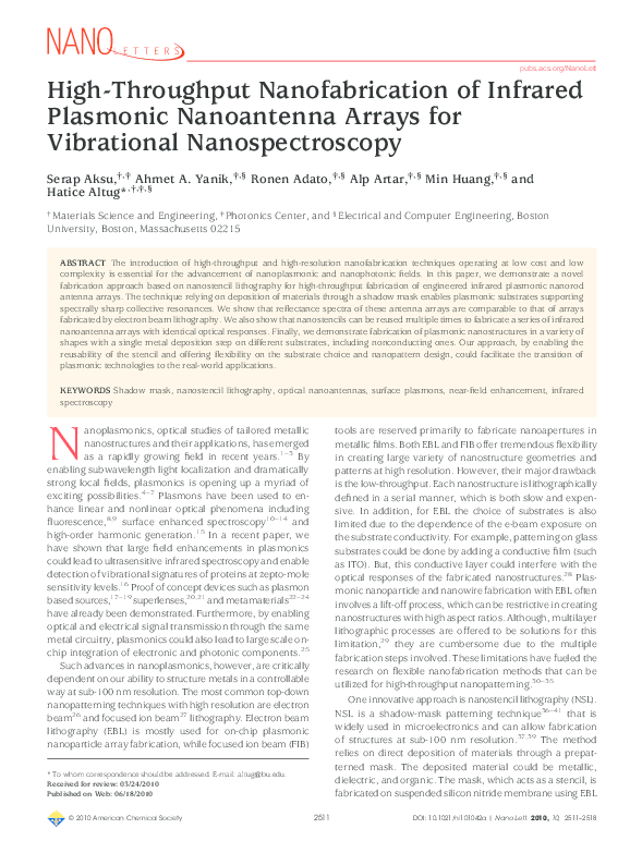 (PDF) High-throughput nanofabrication of infrared plasmonic nanoantenna ... (PDF) High-throughput nanofabrication of infrared plasmonic nanoantenna ...
