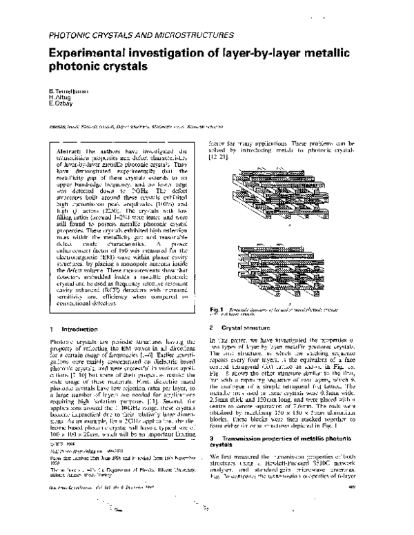 (PDF) Experimental investigation of layer-by-layer metallic photonic crystals