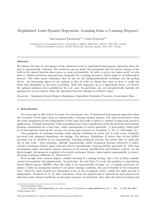 (PDF) Regularized least-squares regression: Learning from a β-mixing sequence