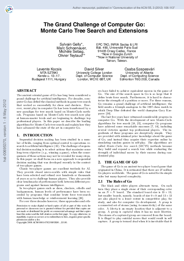 (PDF) The grand challenge of computer Go: Monte Carlo tree search and ...