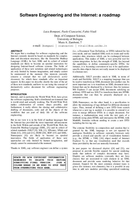 (PDF) Software engineering and the Internet: a roadmap