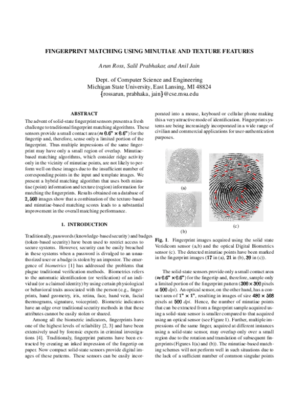 (PDF) Fingerprint matching using minutiae and texture features