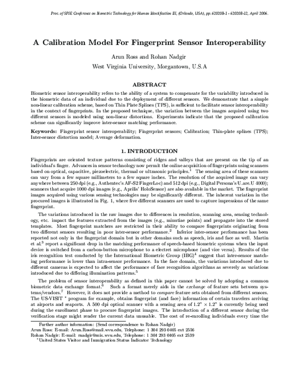 (PDF) A calibration model for fingerprint sensor interoperability