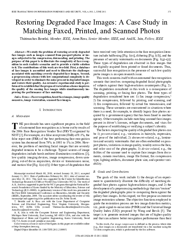 (PDF) Restoring Degraded Face Images: A Case Study in Matching Faxed ...