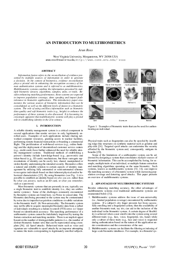 (PDF) Introduction to multibiometrics