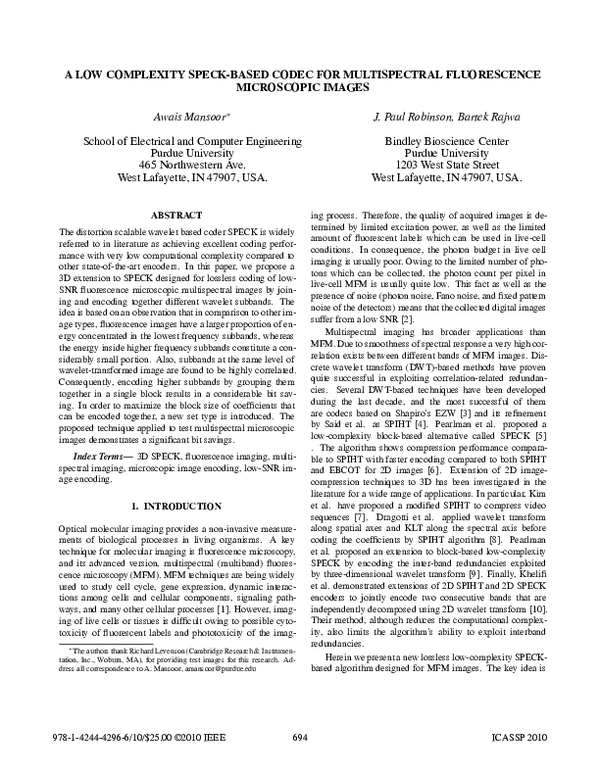 (PDF) A LOW COMPLEXITY SPECK-BASED CODEC FOR MULTISPECTRAL FLUORESCENCE MICROSCOPIC IMAGES