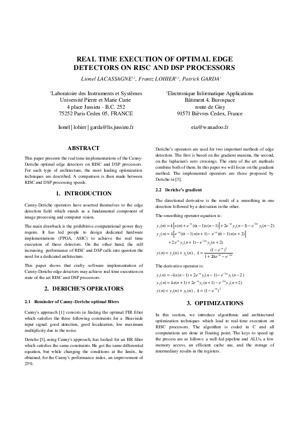 Pdf Real Time Execution Of Optimal Edge Detectors On Risc And Dsp Processors