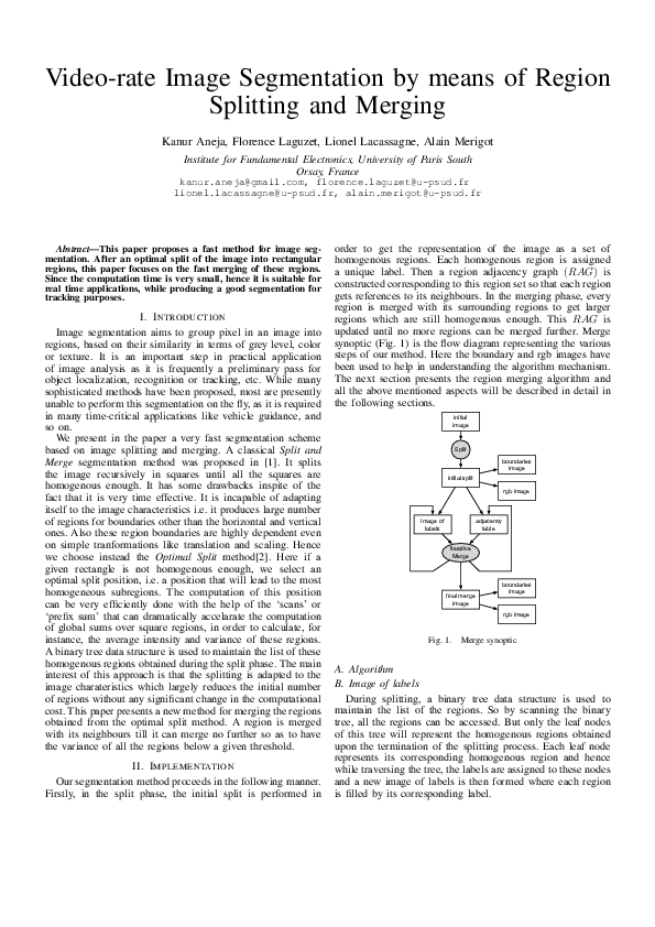 (PDF) Video-rate image segmentation by means of region splitting and merging