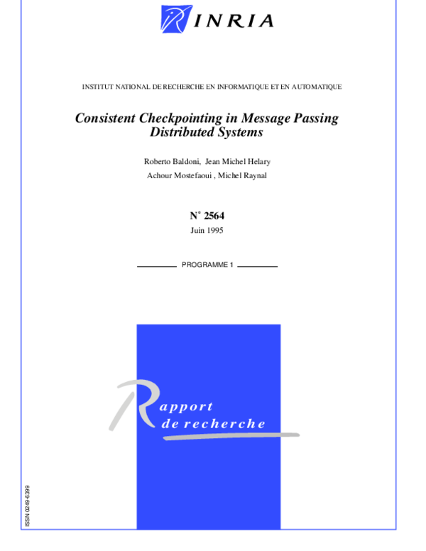 Pdf Consistent Checkpointing In Message Passing Distributed Systems