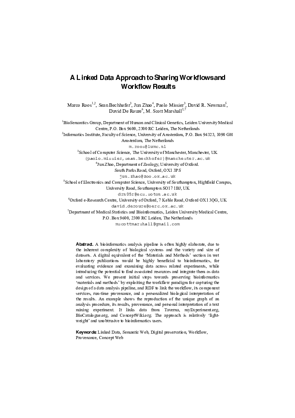 Pdf A Linked Data Approach To Sharing Workflows And Workflow Results