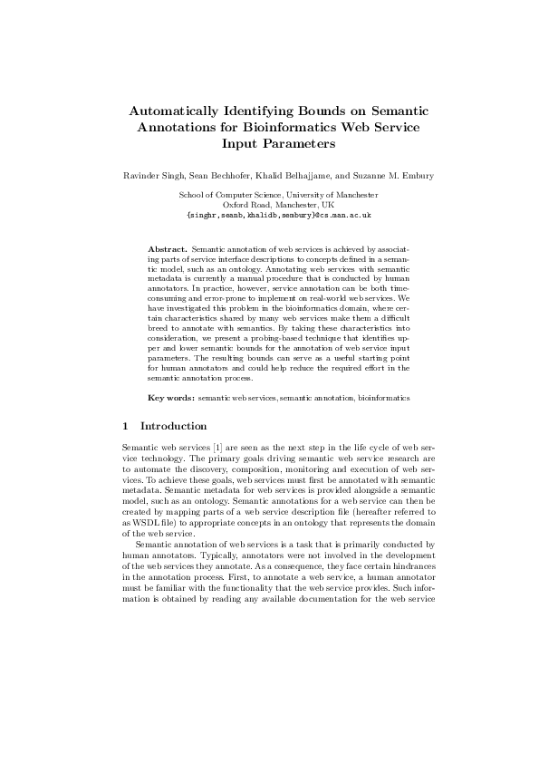 Pdf Automatically Identifying Bounds On Semantic Annotations For Bioinformatics Web Service