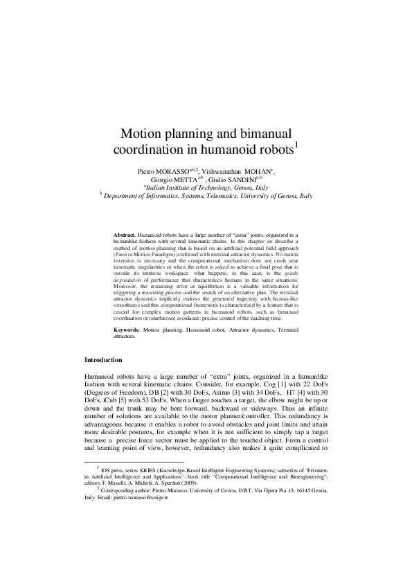 (PDF) Motion planning and bimanual coordination in humanoid robots