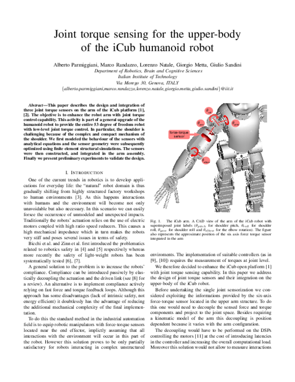 (PDF) Joint torque sensing for the upper-body of the iCub humanoid robot