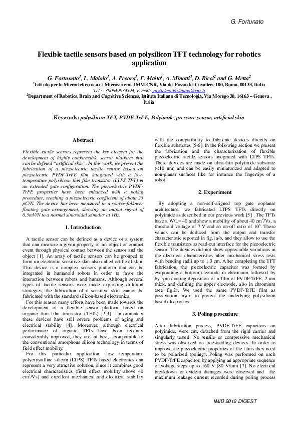 (PDF) Flexible tactile sensors based on polysilicon TFT technology for robotics application