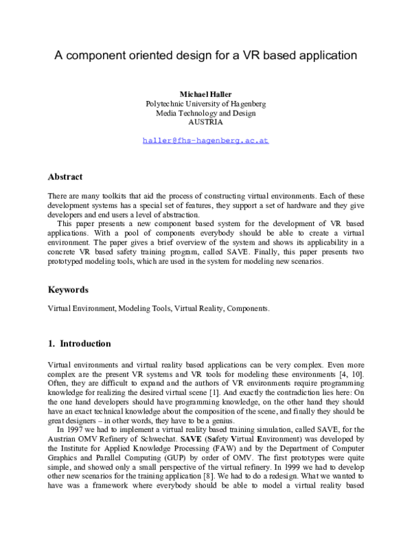 (PDF) A component oriented design for a VR based application
