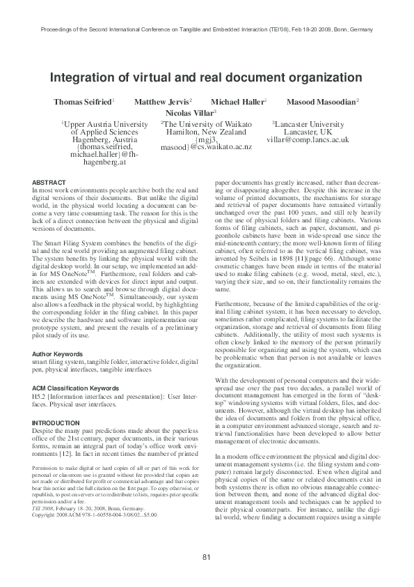(PDF) Integration of virtual and real document organization
