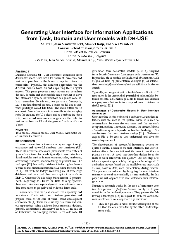 (PDF) Generating User Interface for Information Applications from Task, Domain and User models ...