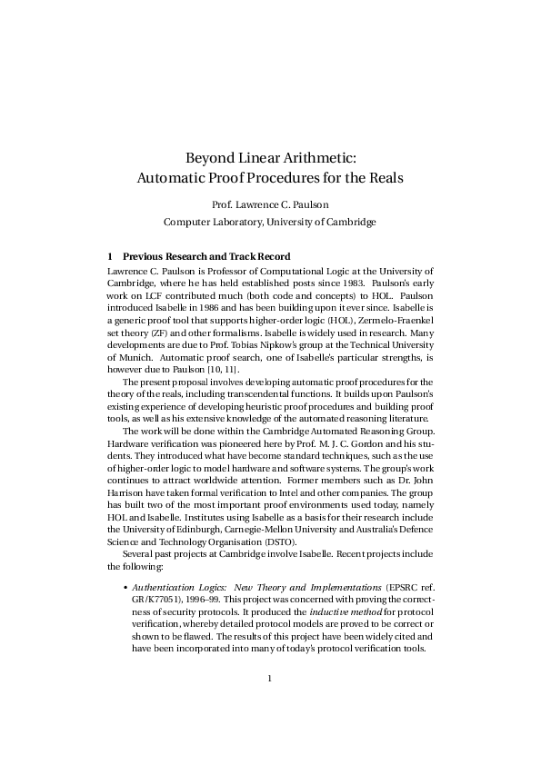 Pdf Beyond Linear Arithmetic Automatic Proof Procedures For The Reals