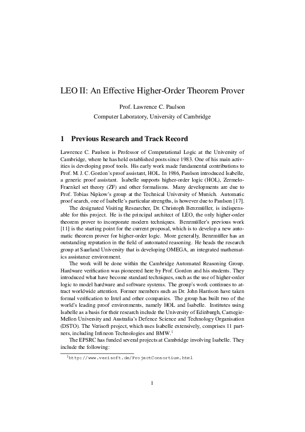 (PDF) LEO II: An Effective Higher-Order Theorem Prover