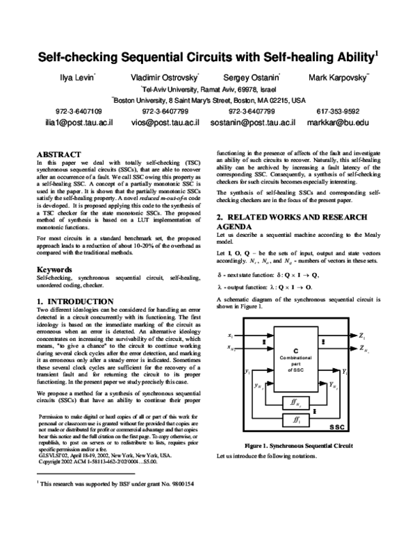 (PDF) Self-checking sequential circuits with self-healing ability