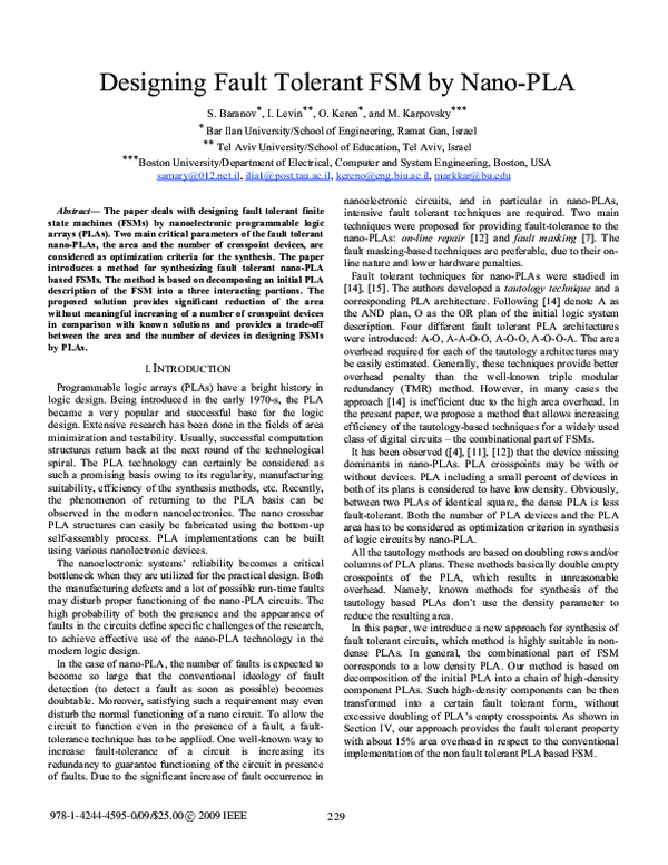 (PDF) Designing fault tolerant FSM by nano-PLA