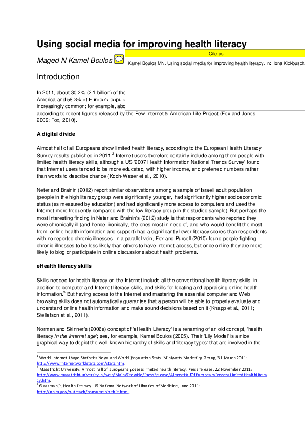 (PDF) Using social media for improving health literacy