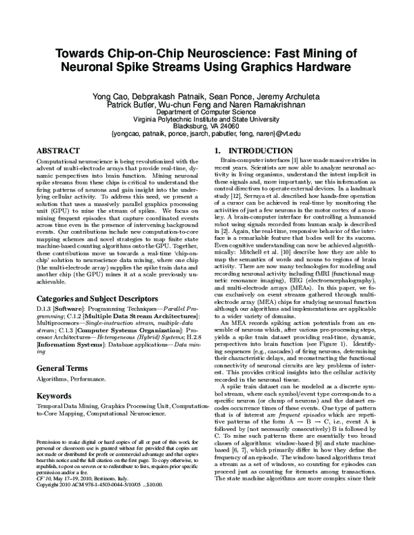 (PDF) Towards chip-on-chip neuroscience: fast mining of neuronal spike streams using graphics ...