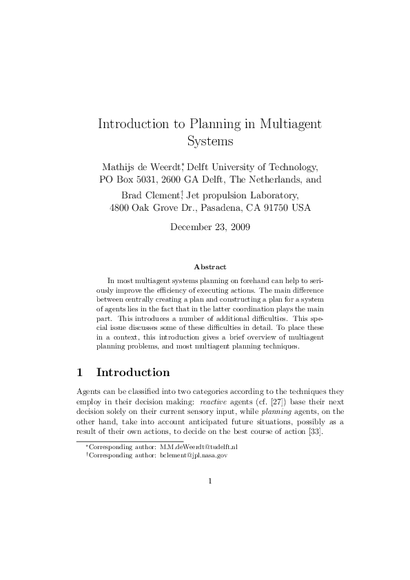 (PDF) Introduction to planning in multiagent systems