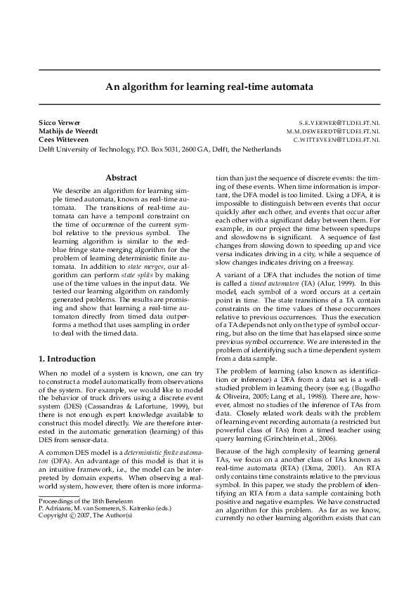 (PDF) An algorithm for learning real-time automata