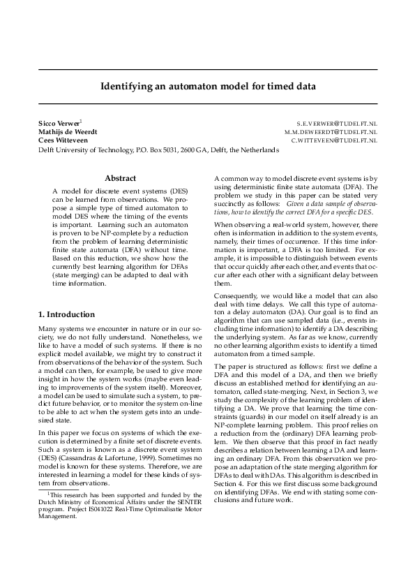 (PDF) Identifying an automaton model for timed data