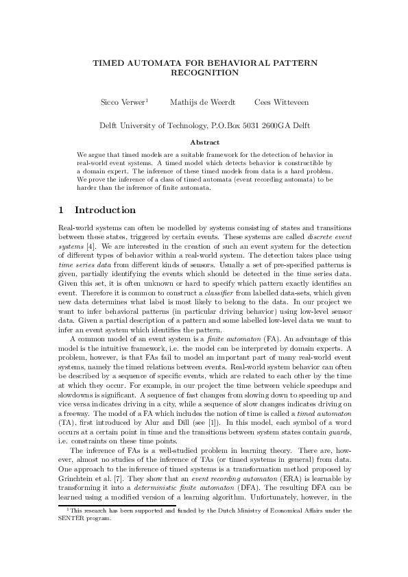 (PDF) Timed Automata for Behaviorial Pattern Recognition