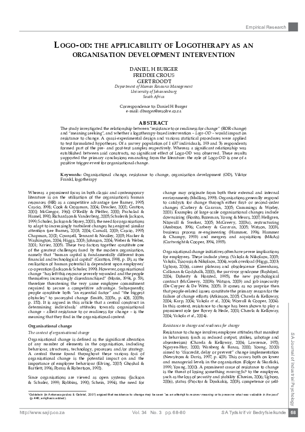 (PDF) Logo-od: the applicability of logotherapy as an organisation ...