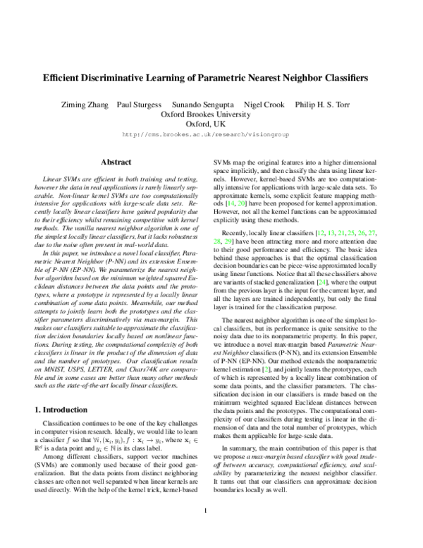 (PDF) Efﬁcient Discriminative Learning of Parametric Nearest Neighbor Classiﬁers